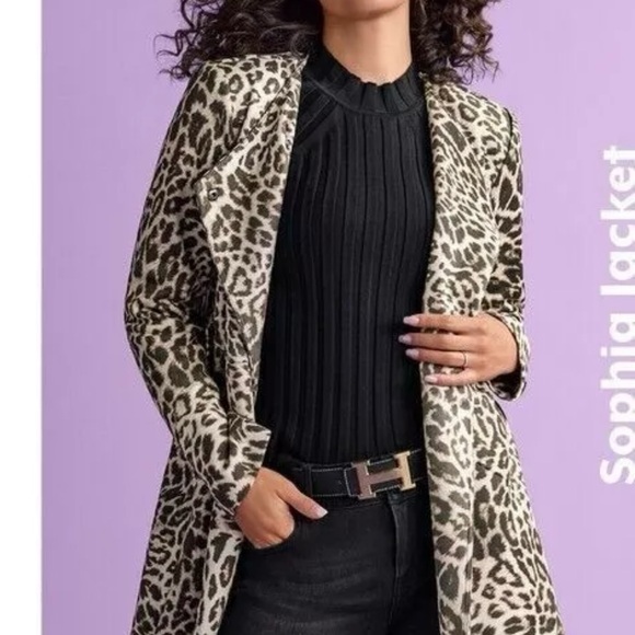 CAbi | Jackets & Coats | Cabi Leopard Print Trench Coat Black And Cream ...